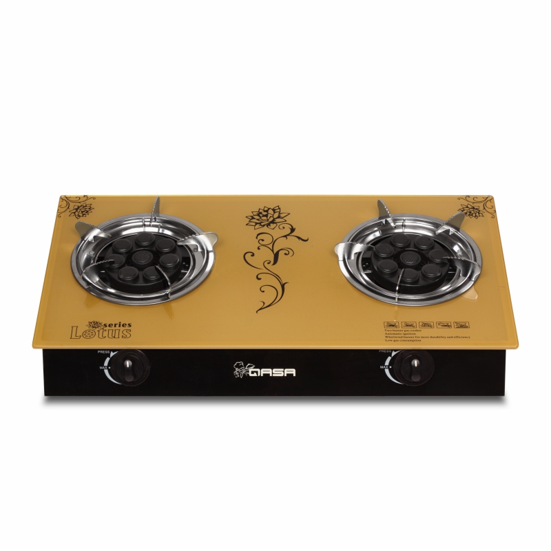 Qasa Glass Table Top Gas Cooker QGC-2BG Lotus - PerfectMalls Electronics