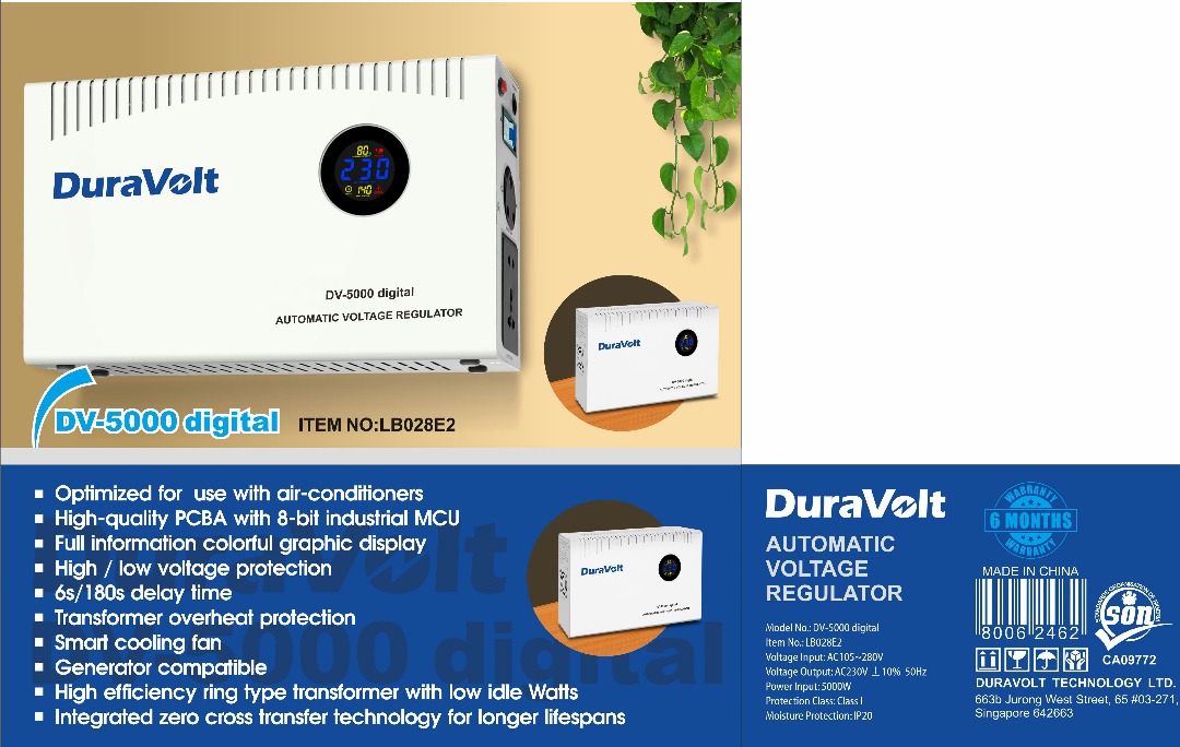 Duravolt DV-5000 Digital Wall Voltage Stabilizer - PerfectMalls Electronics